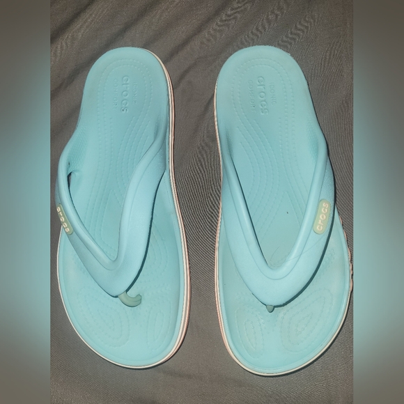 CROCS | Shoes | Crocs Teal And Coral Flip Flops Womens Size 8 Or Mens ...